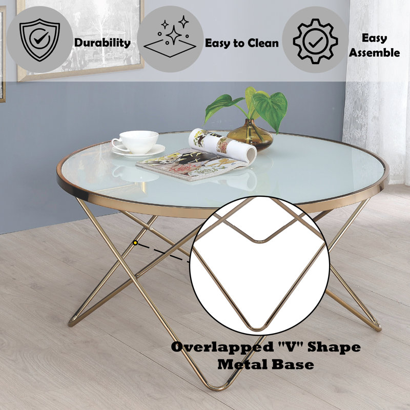 Valora Frosted Glass Top Champagne Finish Coffee Table